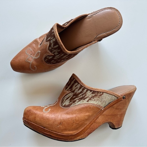 Vintage | Shoes | Vintage 7s 80s Danelle Western Cow Hide Wedge Tan ...